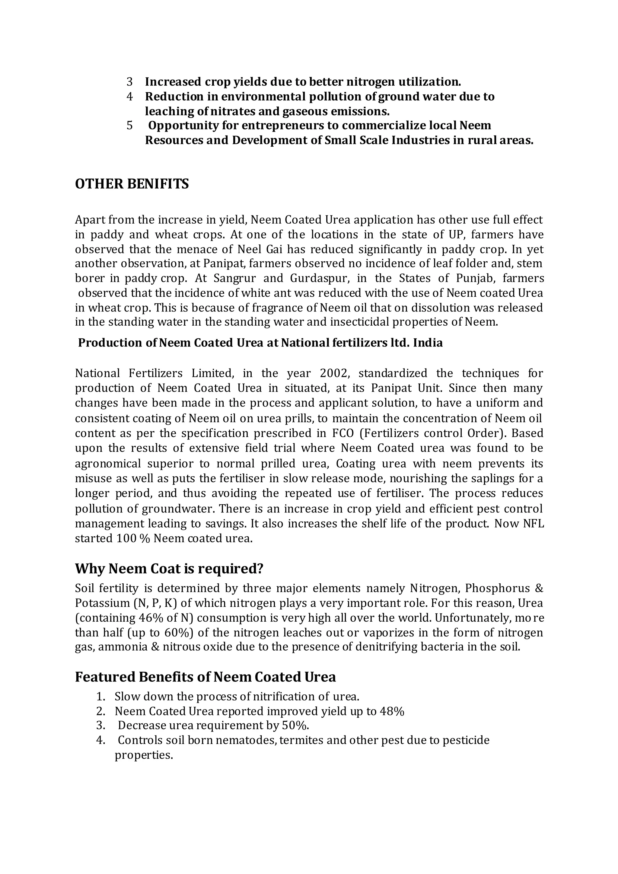 Neem coated urea an eco friendly approaches | PDF