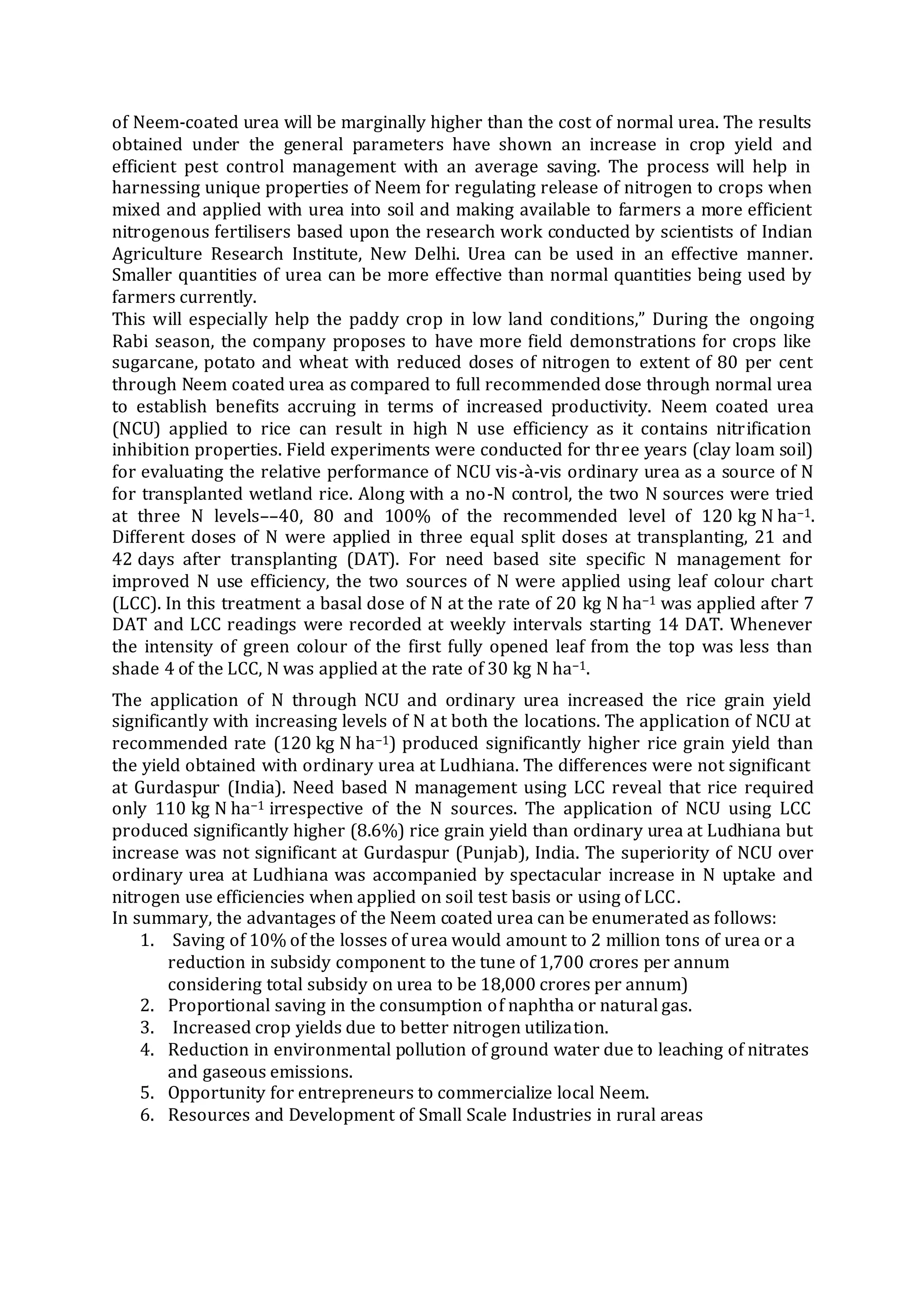 Neem coated urea an eco friendly approaches | PDF