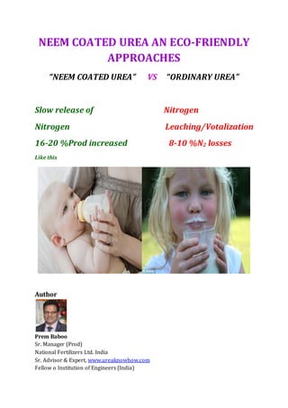 Neem coated urea an eco friendly approaches | PDF