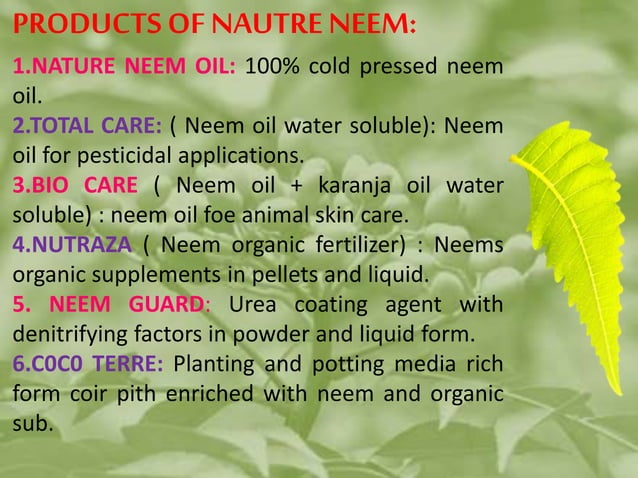 Neem products used in plant protection | PPTX | Gardening | Home & Garden