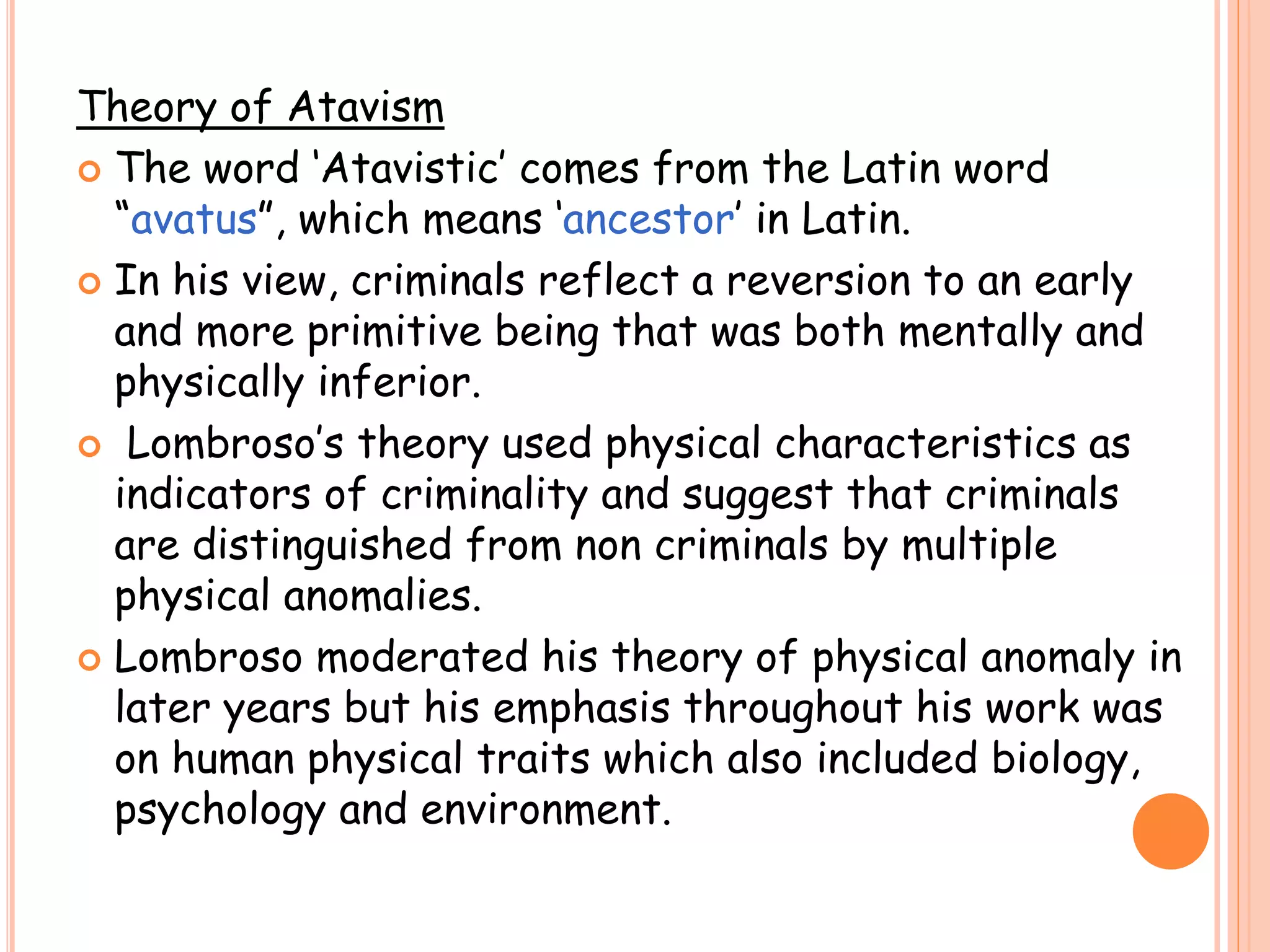 Lombrosian Theory of crime causation | PPTX