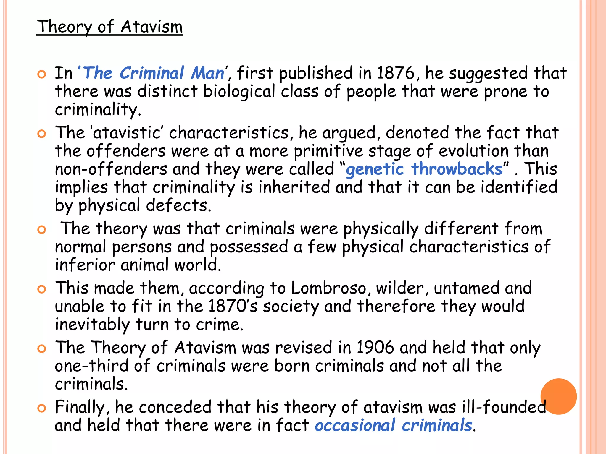 Lombrosian Theory of crime causation | PPTX