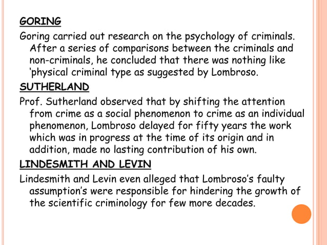 Lombrosian Theory of crime causation | PPTX | Crime & Harmful Acts to ...