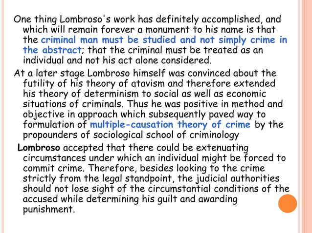 Lombrosian Theory of crime causation | PPTX | Crime & Harmful Acts to Individuals, Society ...