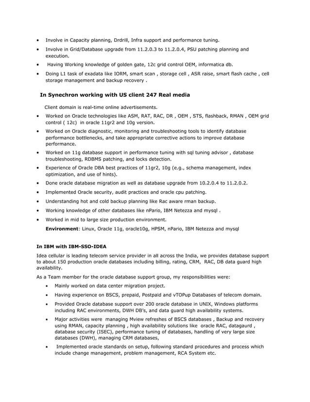 Neeraj jain oracle dba | DOC | Databases | Computer Software and Applications