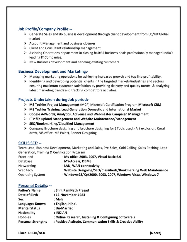Neeraj Kumar Cv | DOC | Business Administration | Business