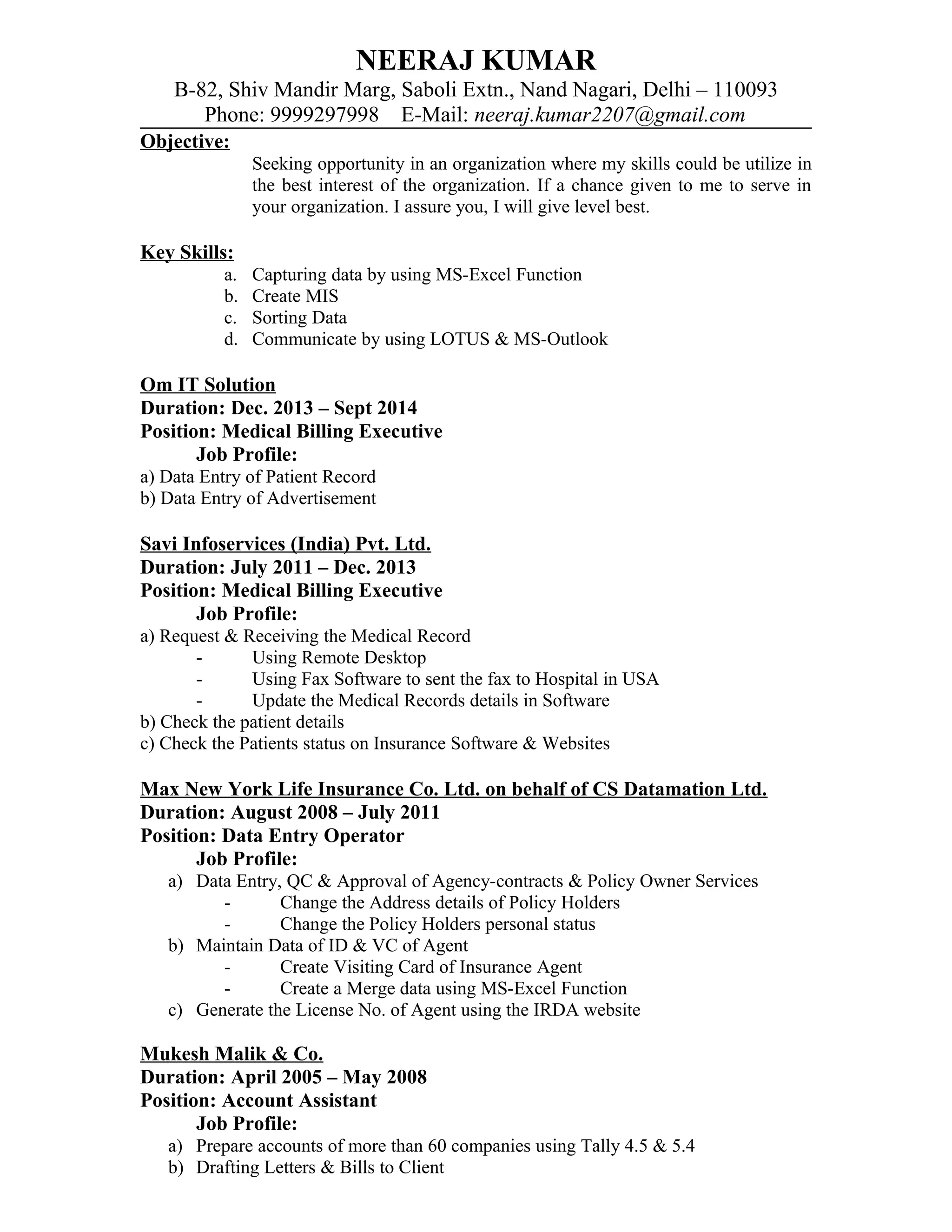 Neeraj kumar resume | DOC | Technology & Computing Neeraj kumar resume | DOC | Technology & Computing