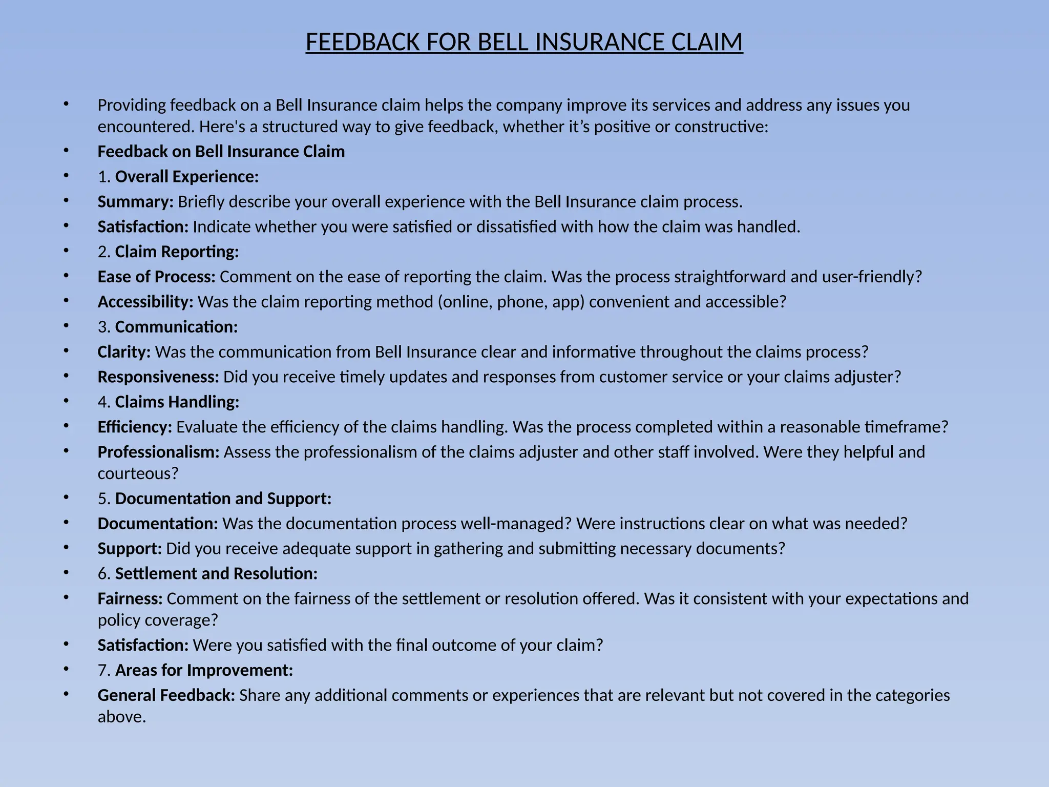 BELL INSURANCE CLAIM AND PROCESS FOR CLAIM | PPTX