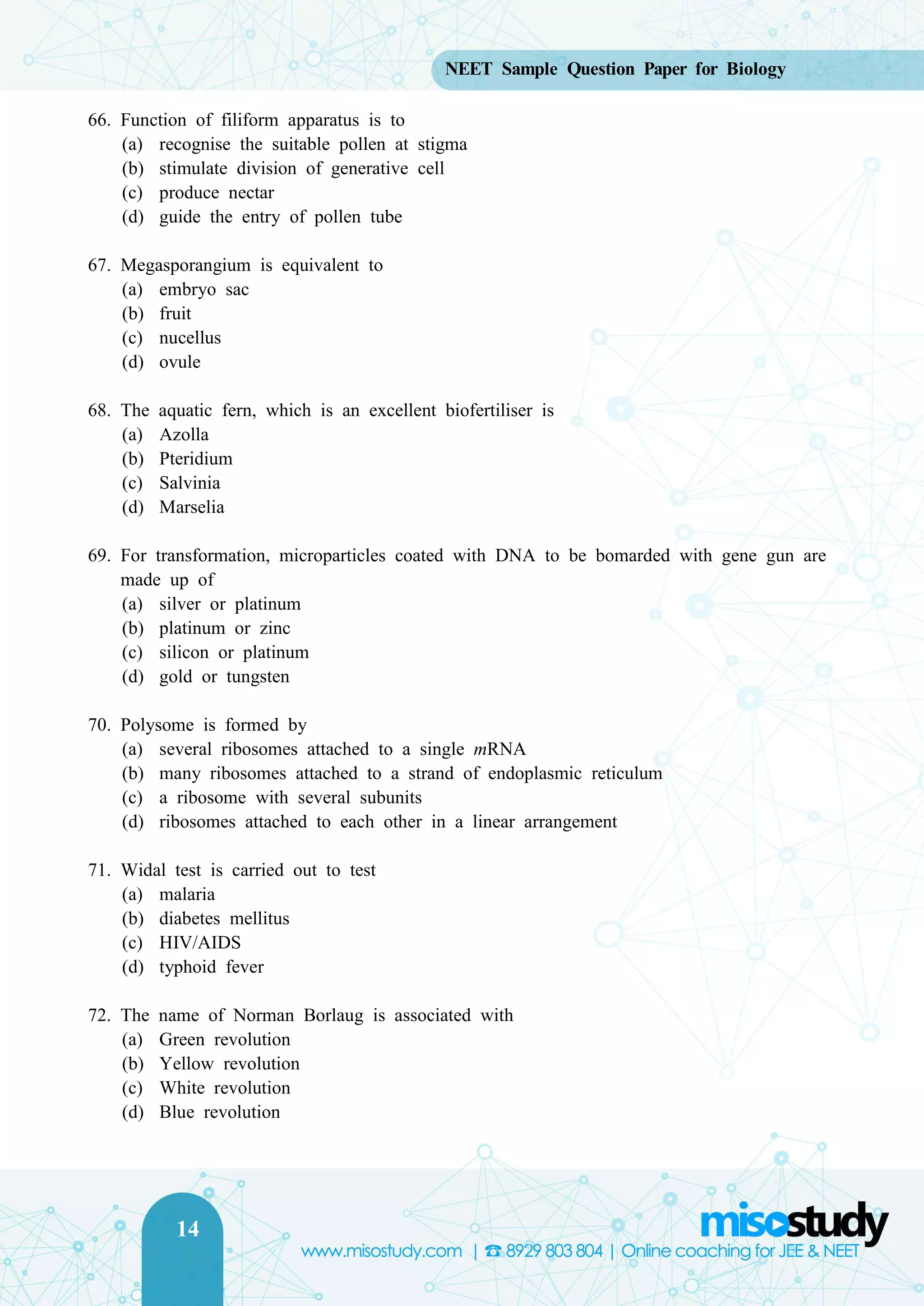 Neet 2018 Biology Sample Question Paper | PDF | Biological Sciences ...