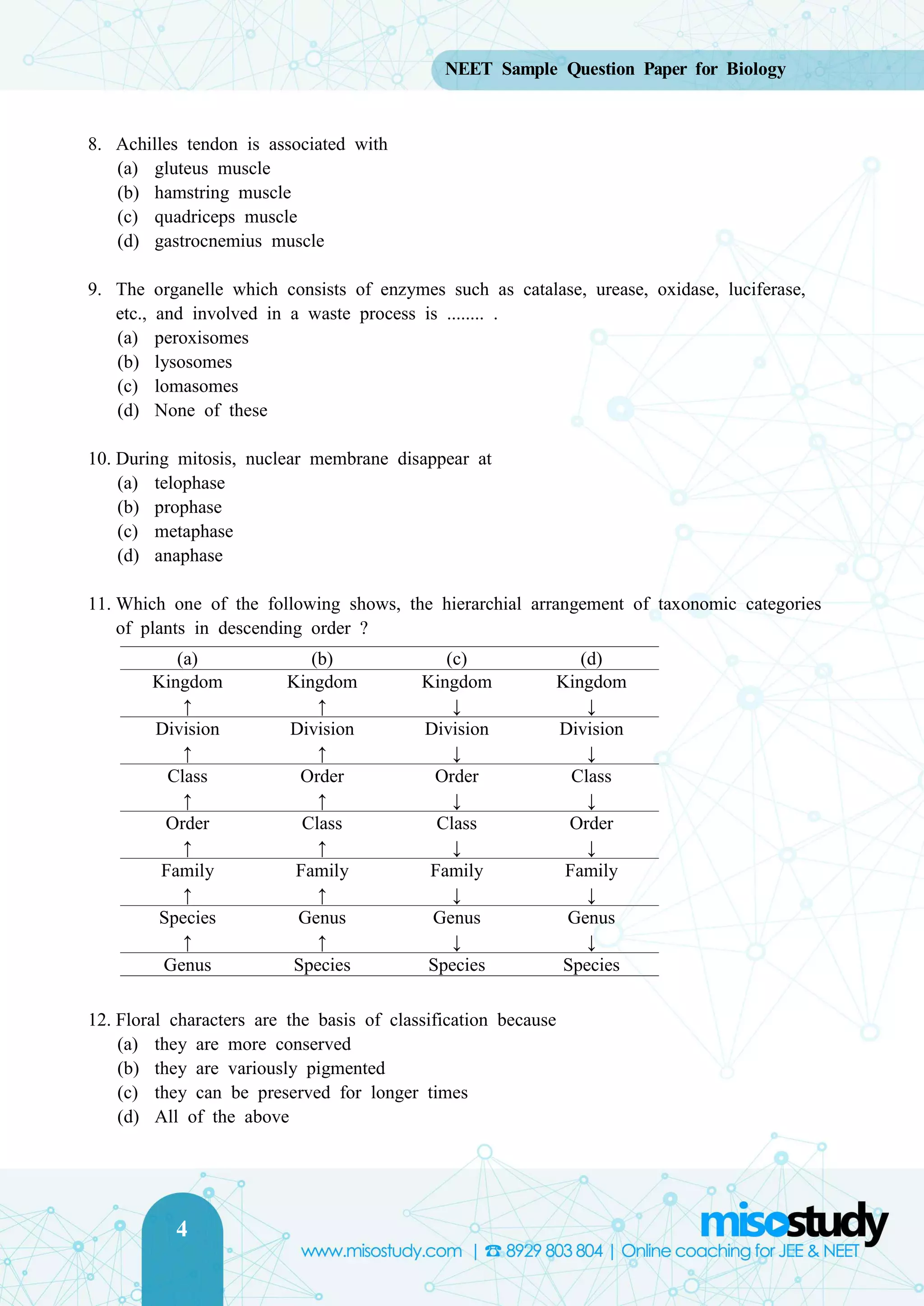 Neet 2018 Biology Sample Question Paper | PDF | Biological Sciences ...