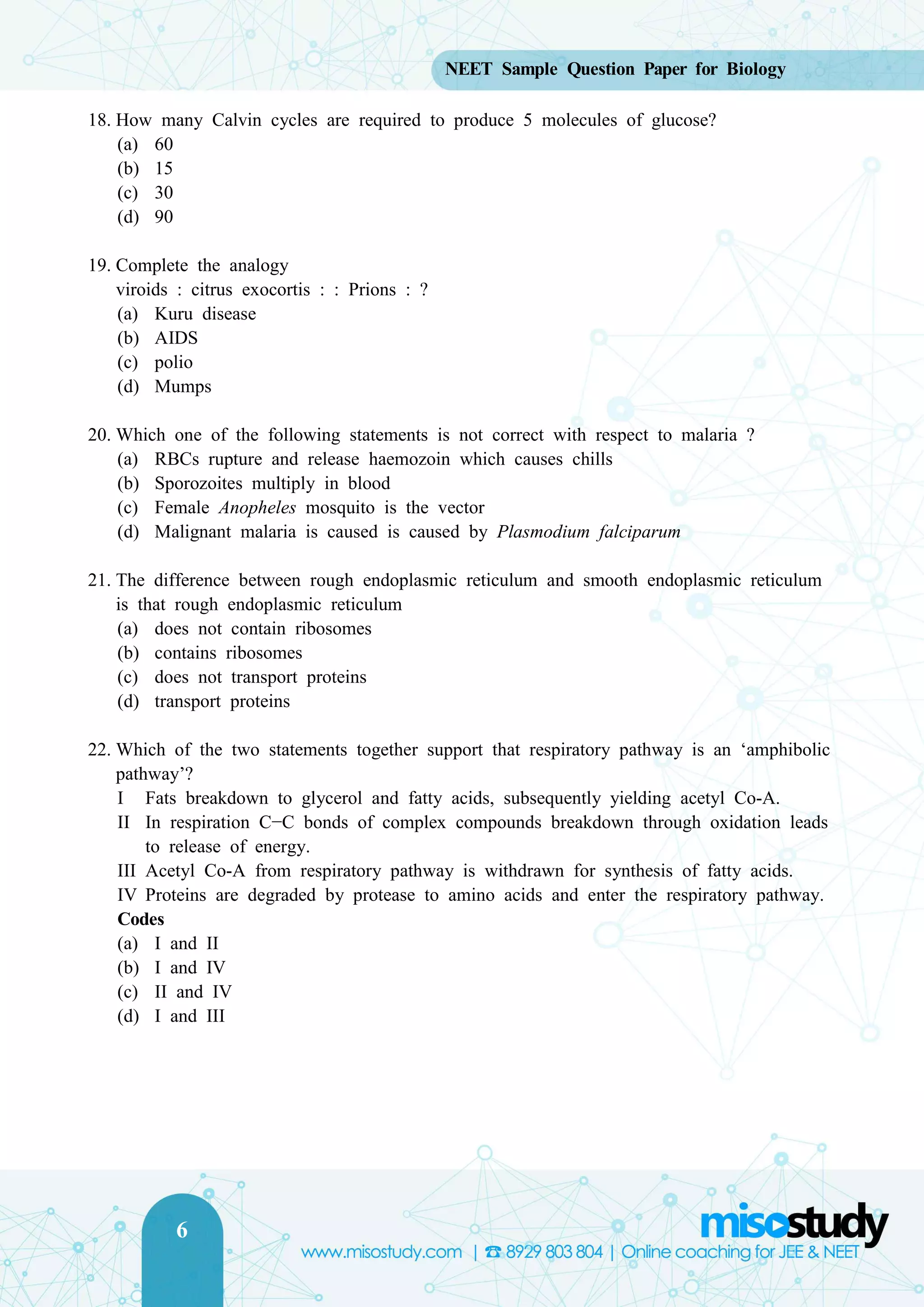 Neet 2018 Biology Sample Question Paper | PDF | Biological Sciences ...