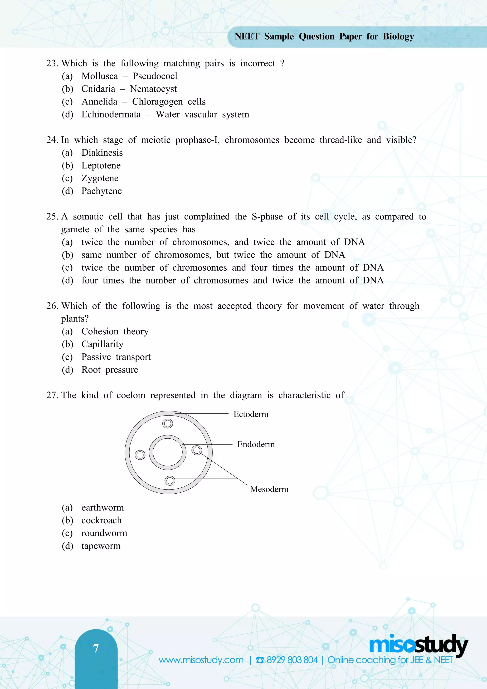 Neet 2018 Biology Sample Question Paper | PDF | Biological Sciences ...