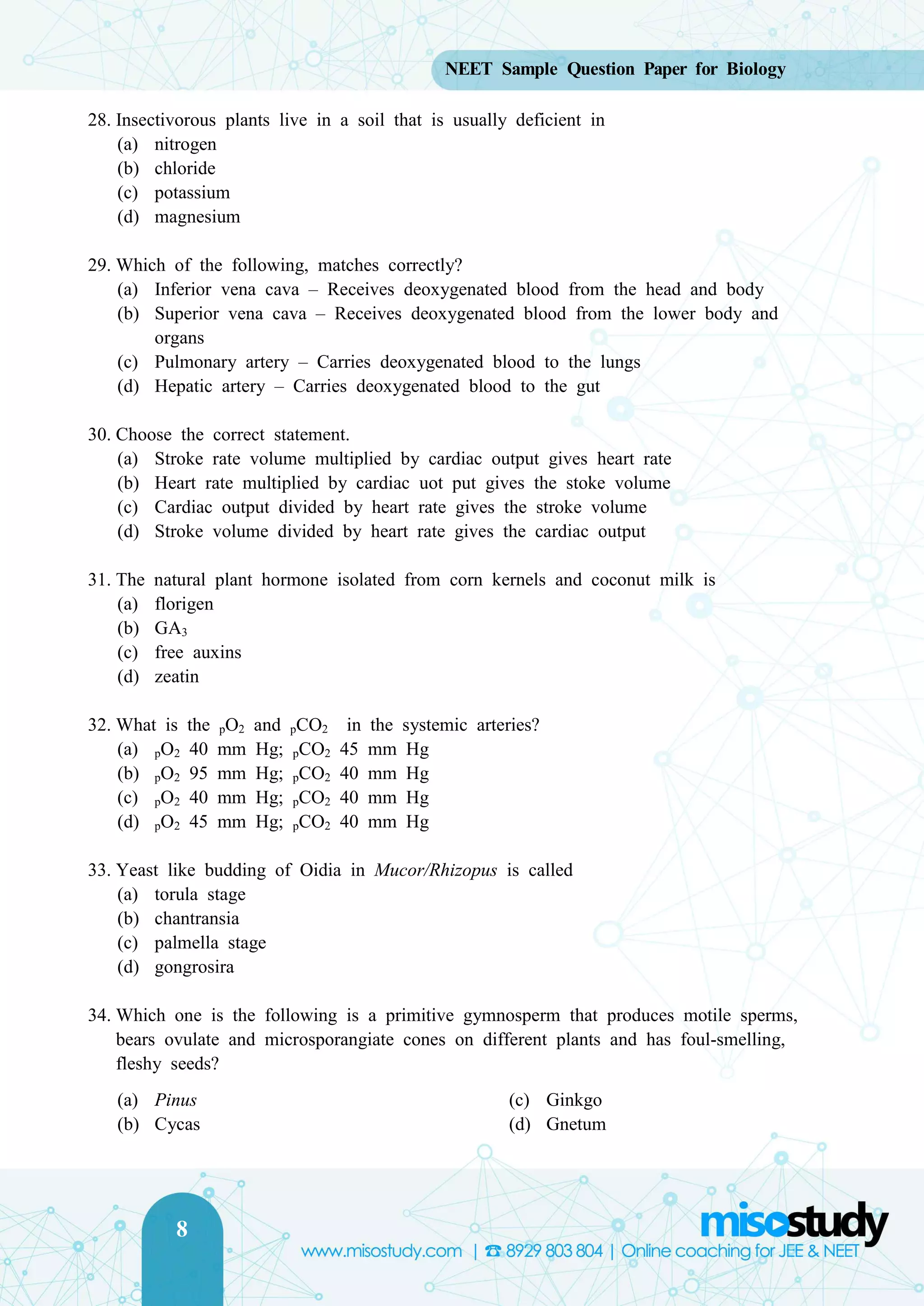 Neet 2018 Biology Sample Question Paper | PDF | Biological Sciences ...