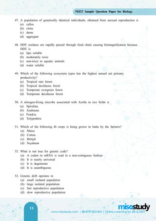 Neet 2018 Biology Sample Question Paper | PDF