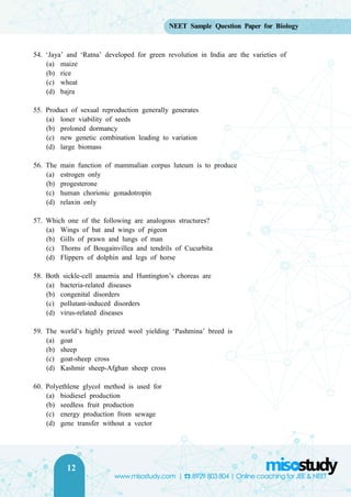 Neet 2018 Biology Sample Question Paper | PDF | Biological Sciences ...