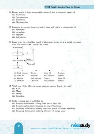 Neet 2018 Biology Sample Question Paper | PDF | Biological Sciences ...