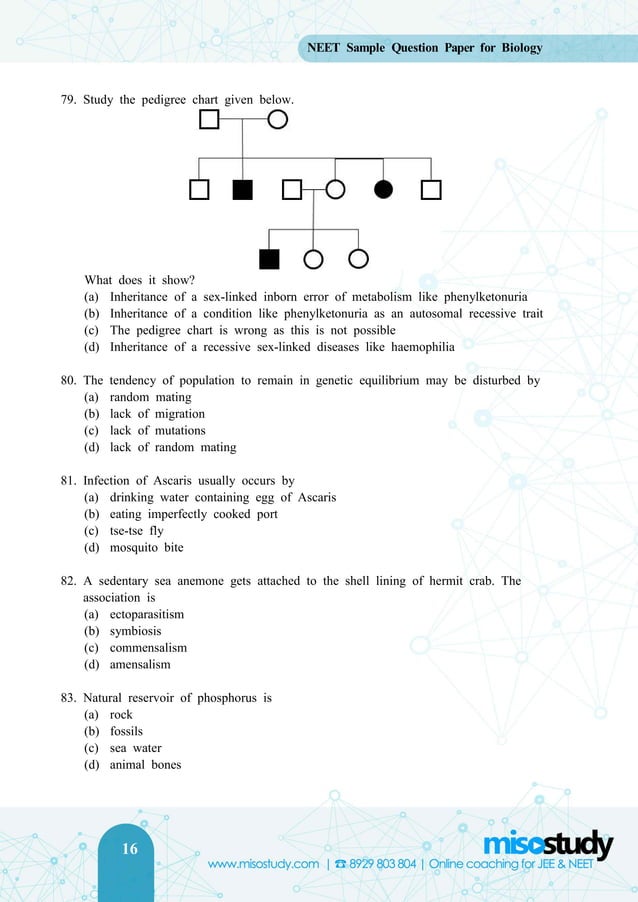 Neet 2018 Biology Sample Question Paper | PDF | Biological Sciences ...