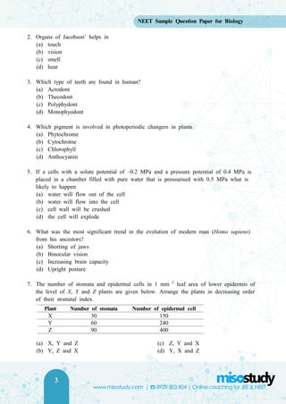 Neet 2018 Biology Sample Question Paper | PDF
