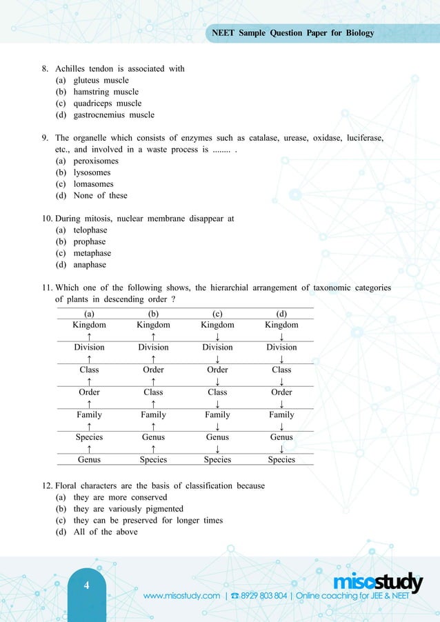 Neet 2018 Biology Sample Question Paper | PDF | Biological Sciences ...
