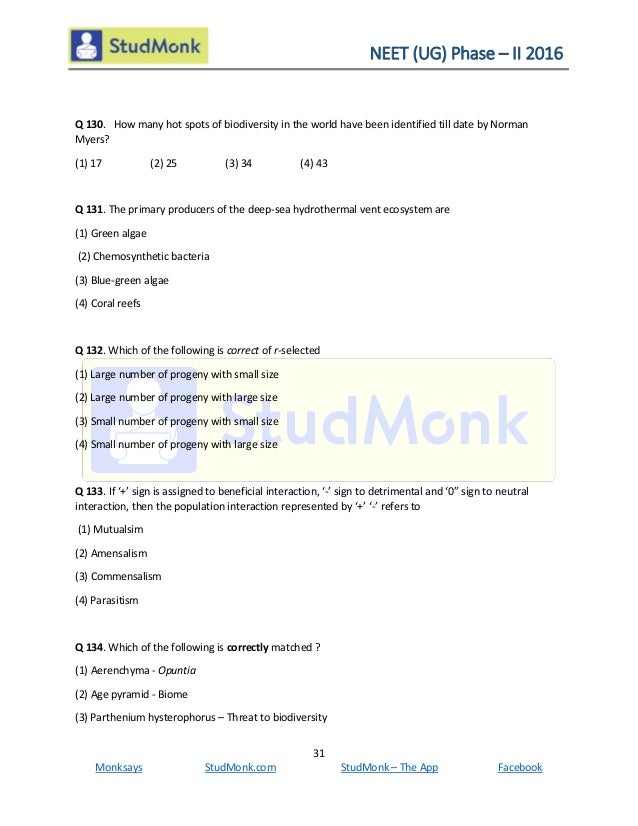 NEET Previous Year Question Paper | NEET 2016 Phase 2