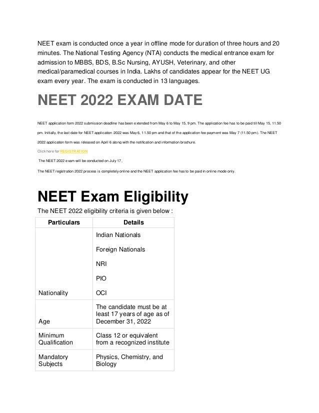 NEET 2022 Exam | PDF