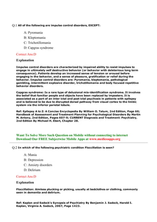 Neet pg sample question paper on mania (psychiatry) also useful for ...