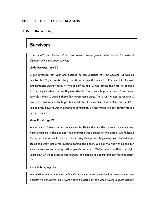 NEF – PI – FILE TEST 8 - READING | PDF