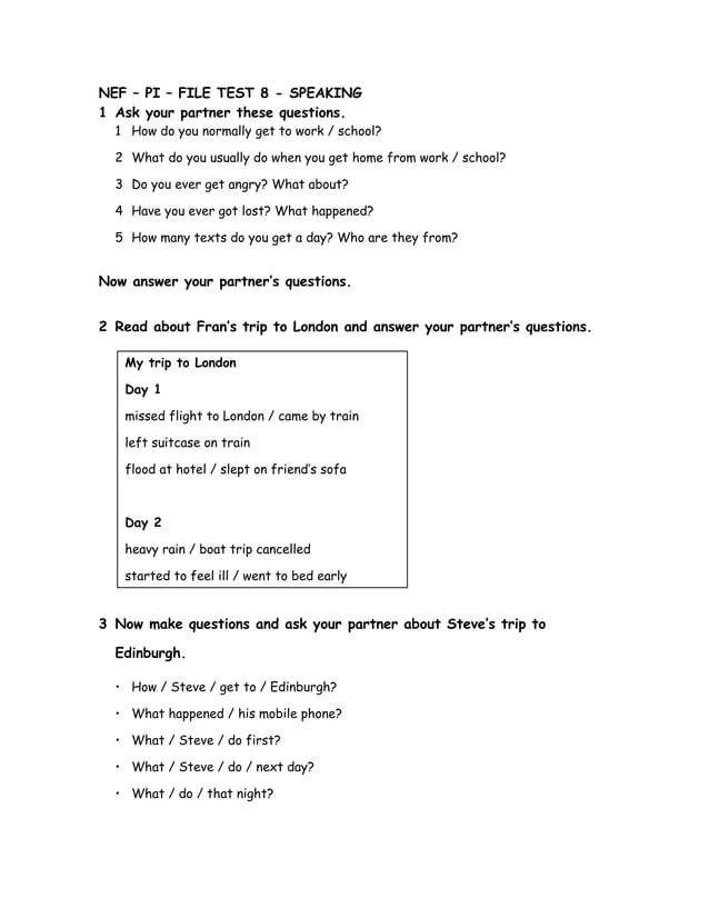 NEF – PI – FILE TEST 8 - SPEAKING | PDF