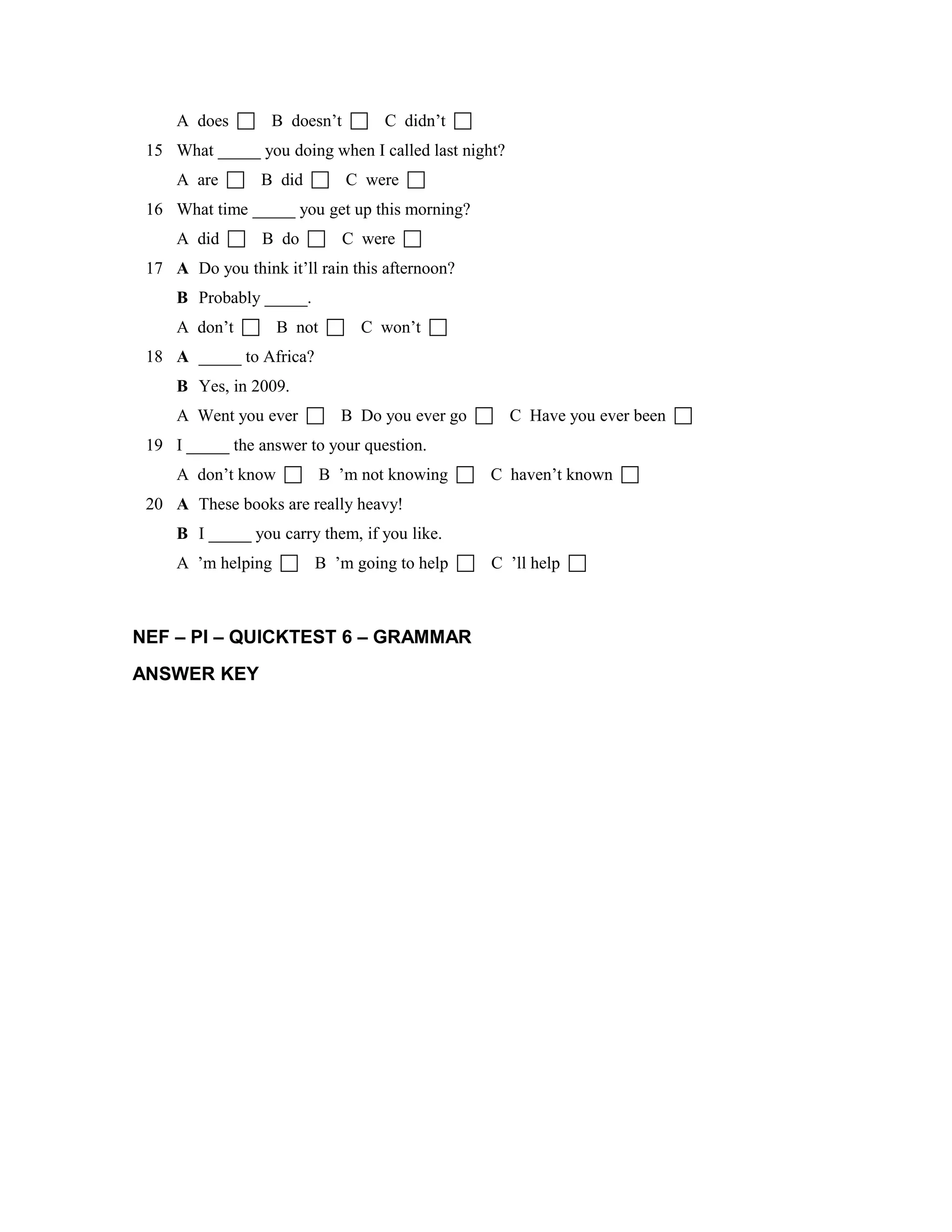 NEF – PI – QUICKTEST 6 - GRAMMAR | DOC