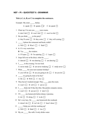 NEF – PI – QUICKTEST 6 - GRAMMAR | DOC