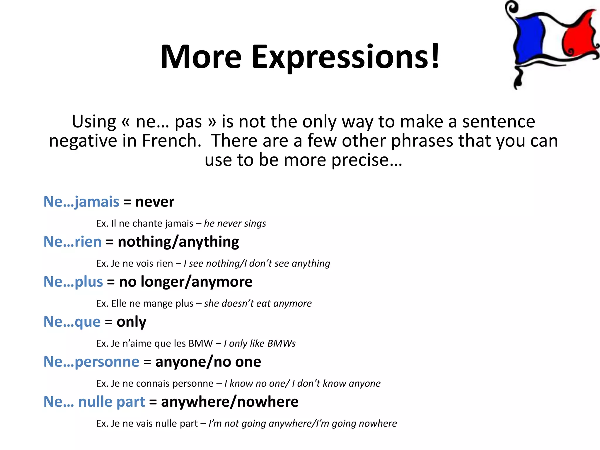 Negation Expressions in French | PPTX