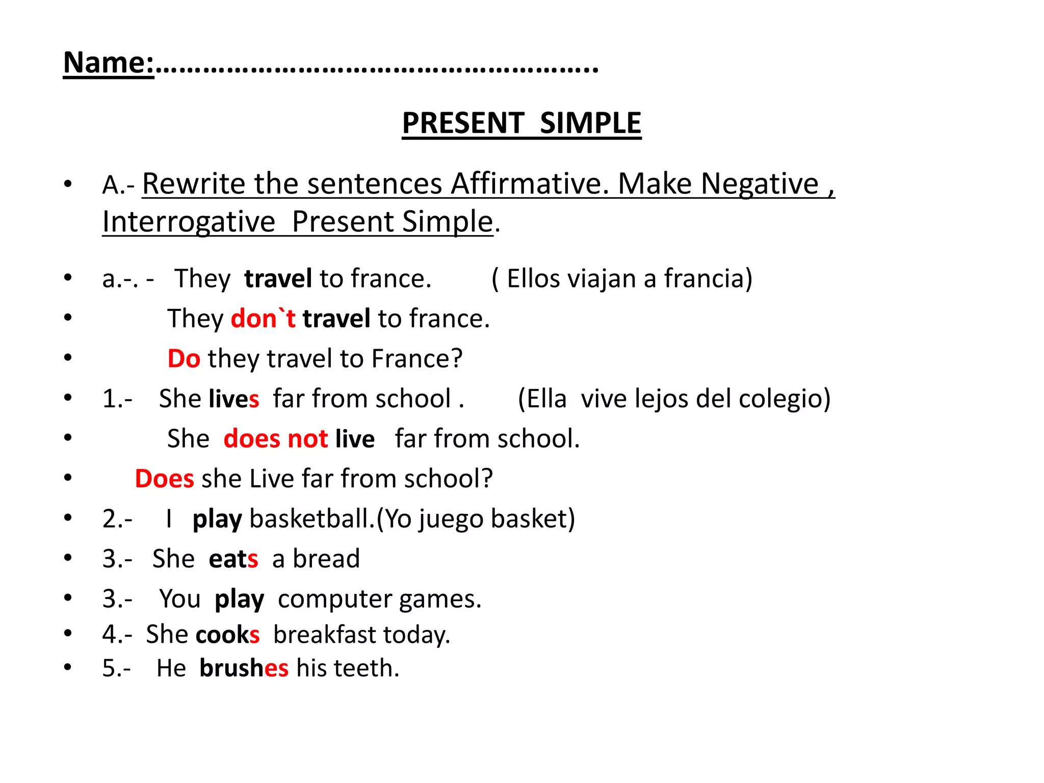 Negative and interrogative form simple present | PPTX