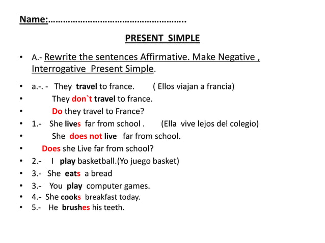 Negative and interrogative form simple present | PPTX