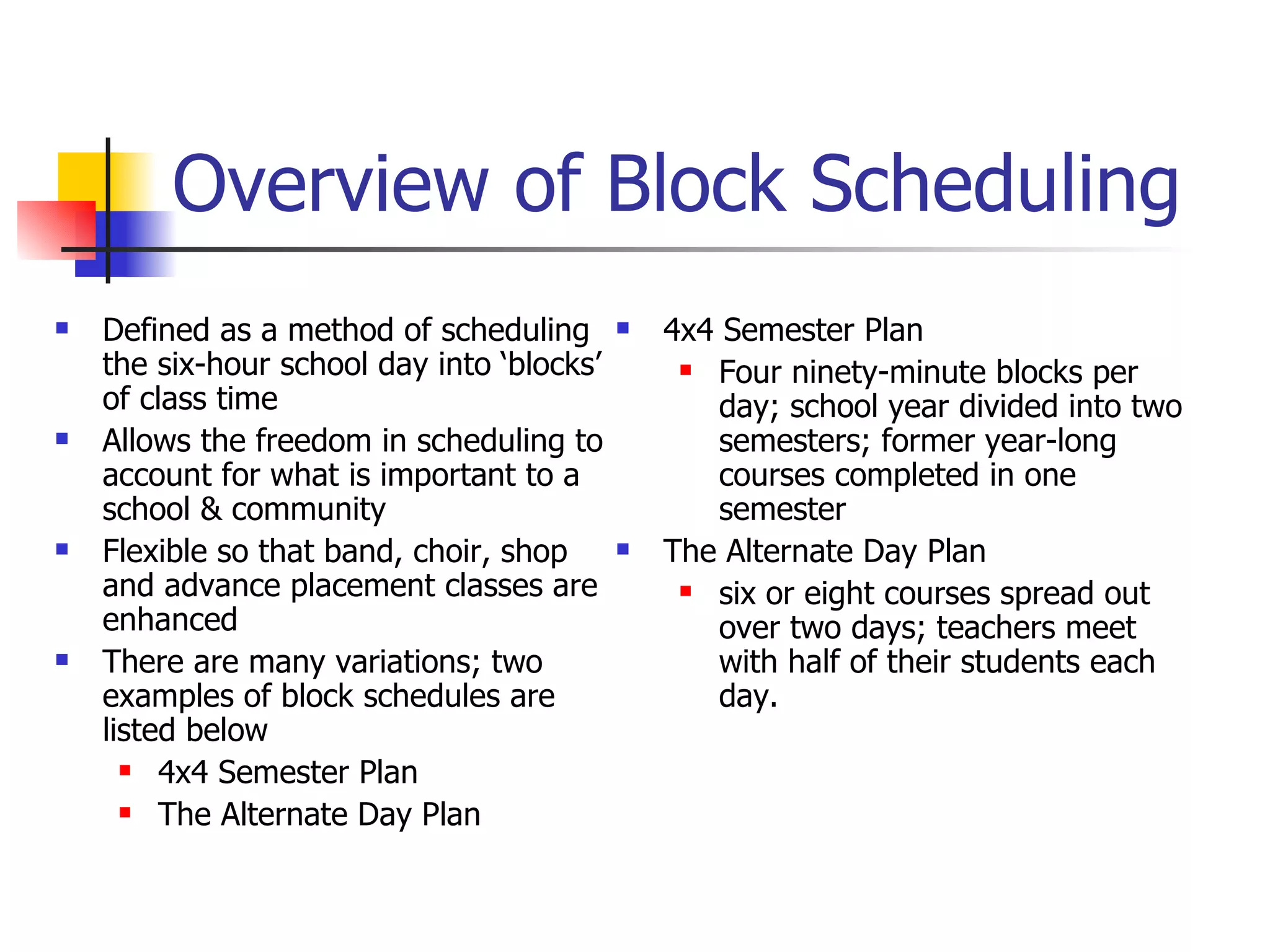 Negative Effects Of Block Scheduling | PPT