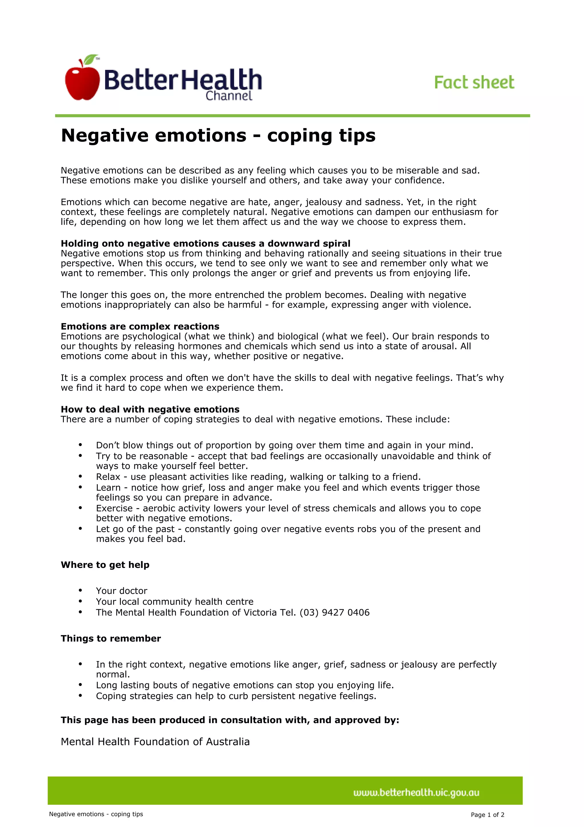Negative emotions coping_tips | PDF