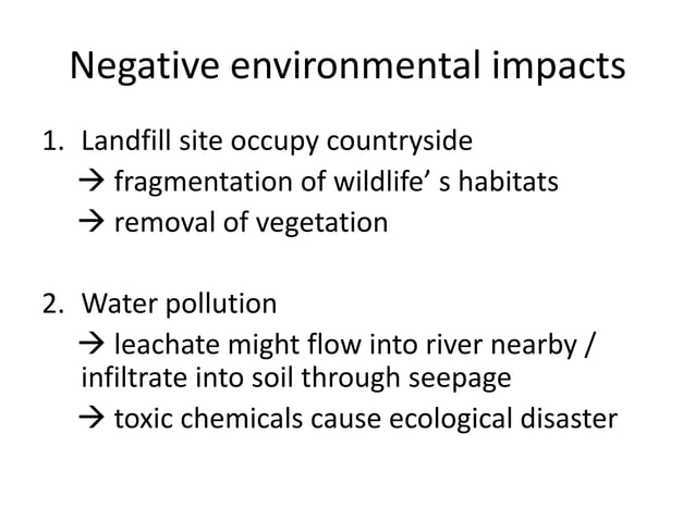 Negative environmental impacts posed by landfills | PPTX