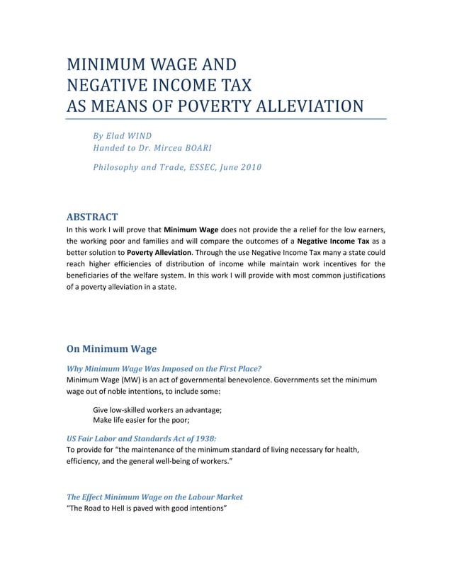 Minimum Wage and Negative Income Tax as Means of Poverty Alleviation | DOCX
