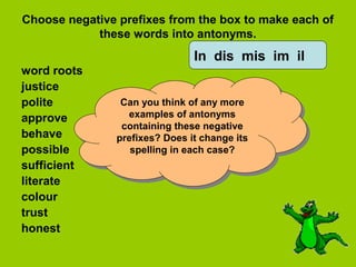 Negative prefixes antonyms | PPT
