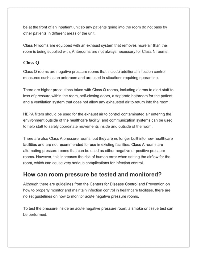 Negative Pressure Rooms.pdf | Infectious Diseases | Diseases and Conditions