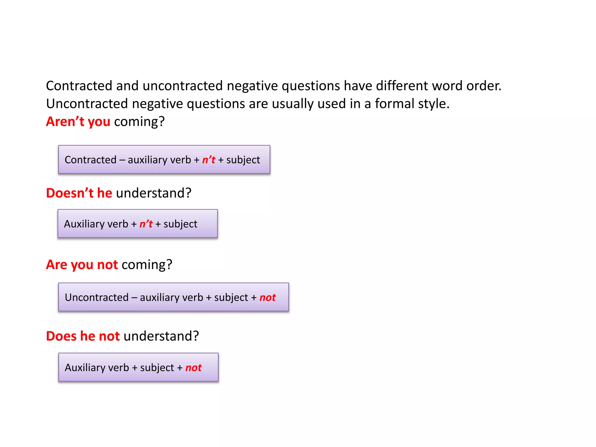 Negative Questions & Tag Questions | PPTX