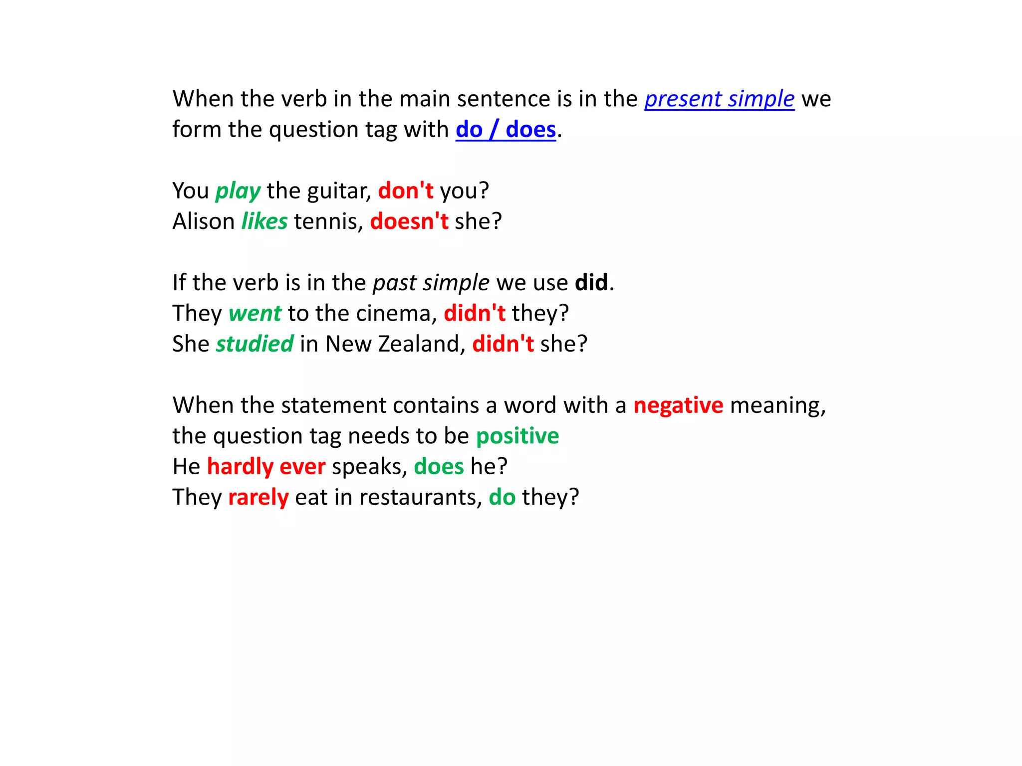 Negative Questions & Tag Questions | PPTX