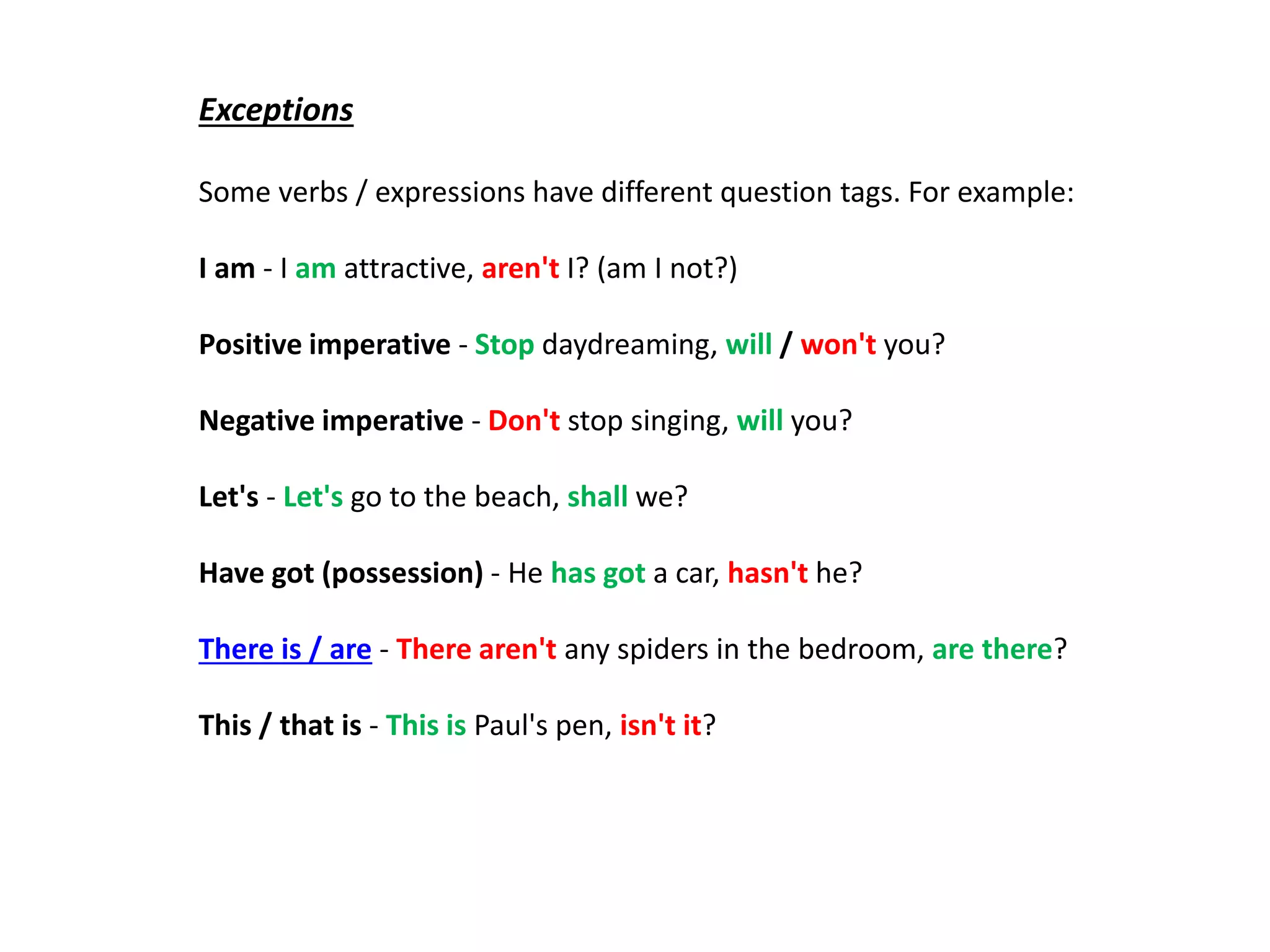 Negative Questions & Tag Questions | PPTX