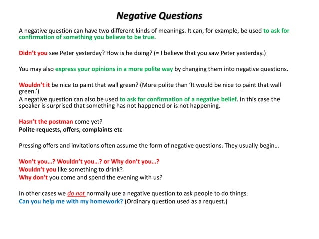 Negative Questions & Tag Questions | PPTX