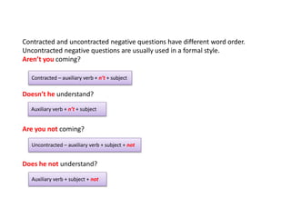 Negative Questions & Tag Questions | PPTX