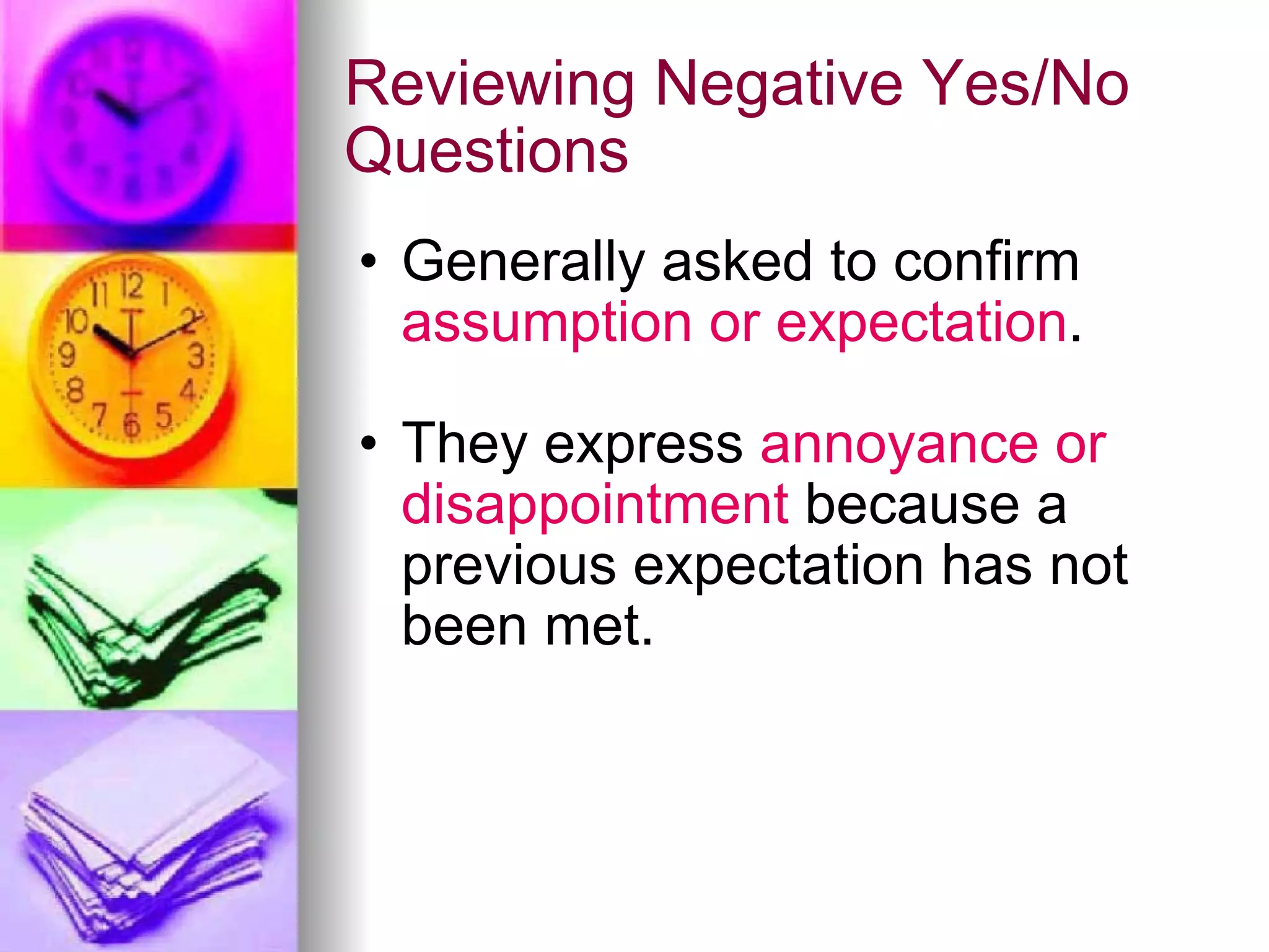 Negative Yes/No Questions | PPT