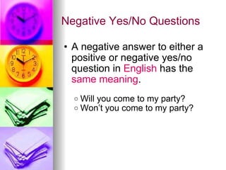 Negative Yes/No Questions | PPT