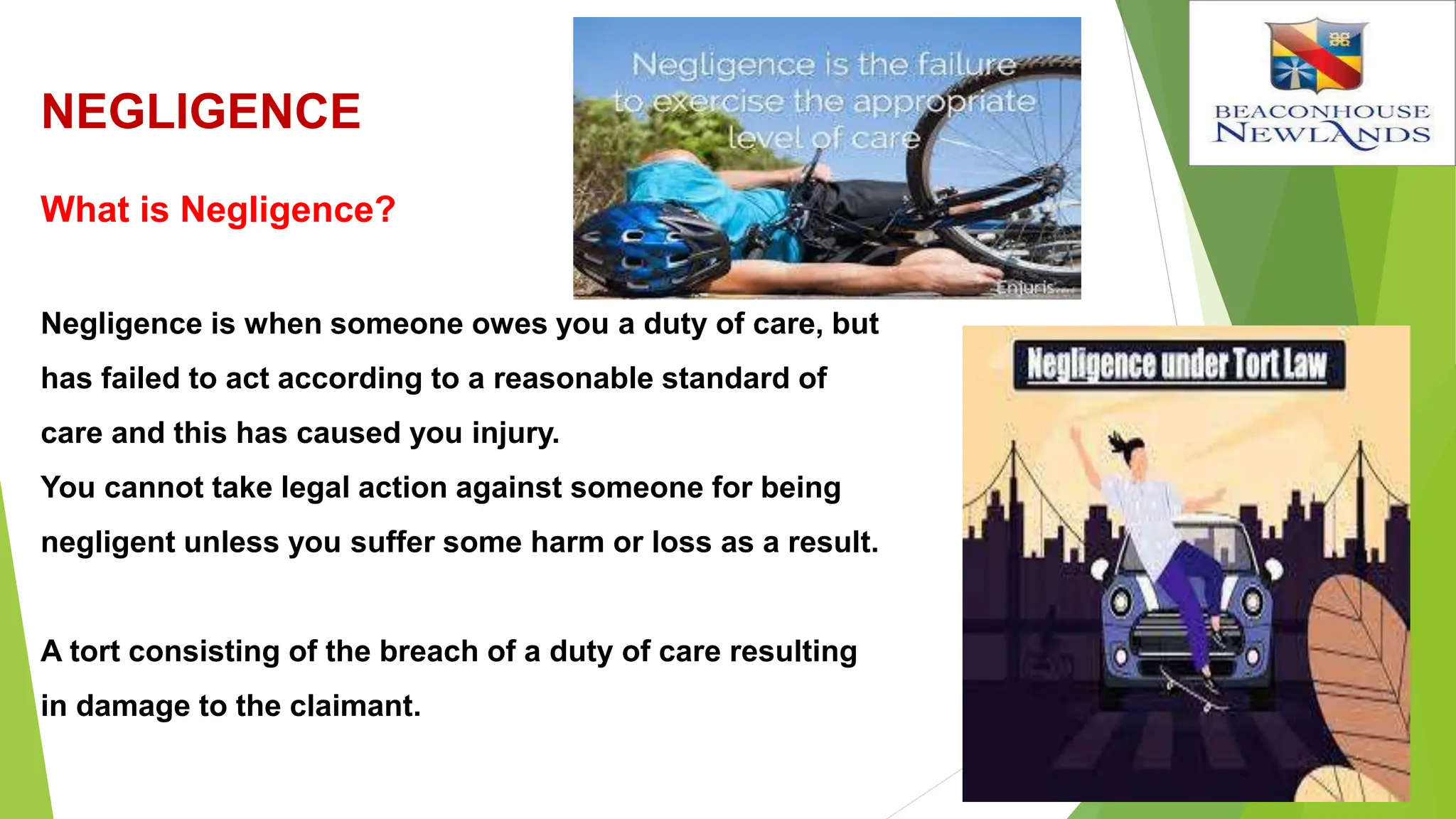 tort of Negligence and its application . | PPT