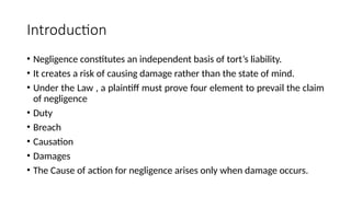 Negligence under Law of Torts with cases | PPTX