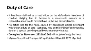 Negligence under Law of Torts with cases | PPTX