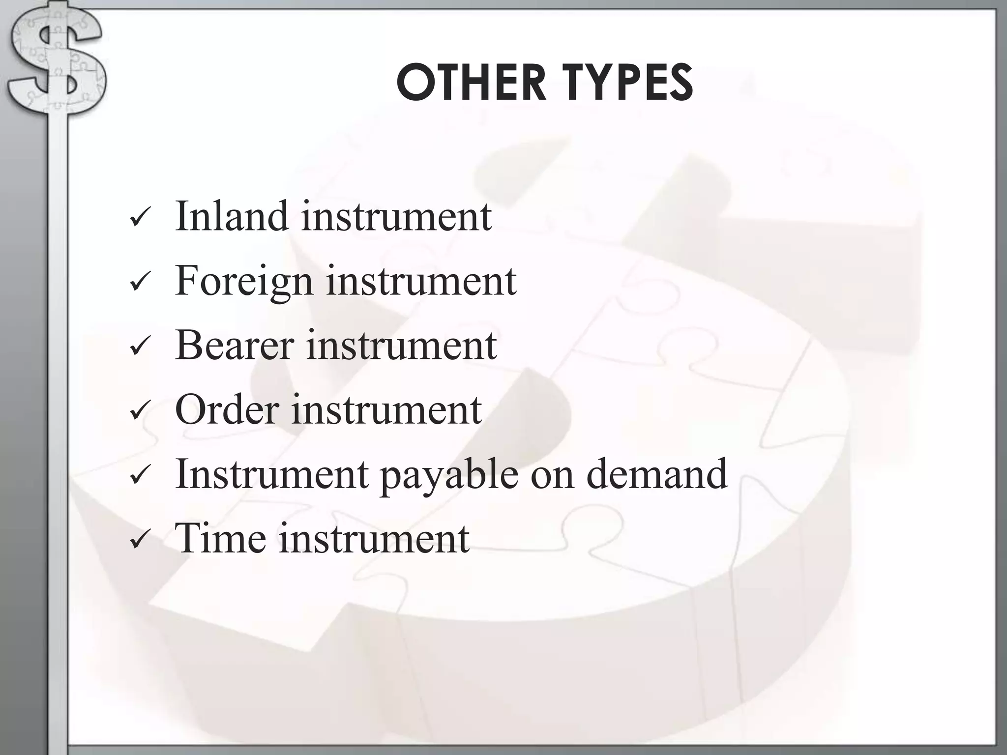 Negotiable instrument types of negotiable instruments | PPT
